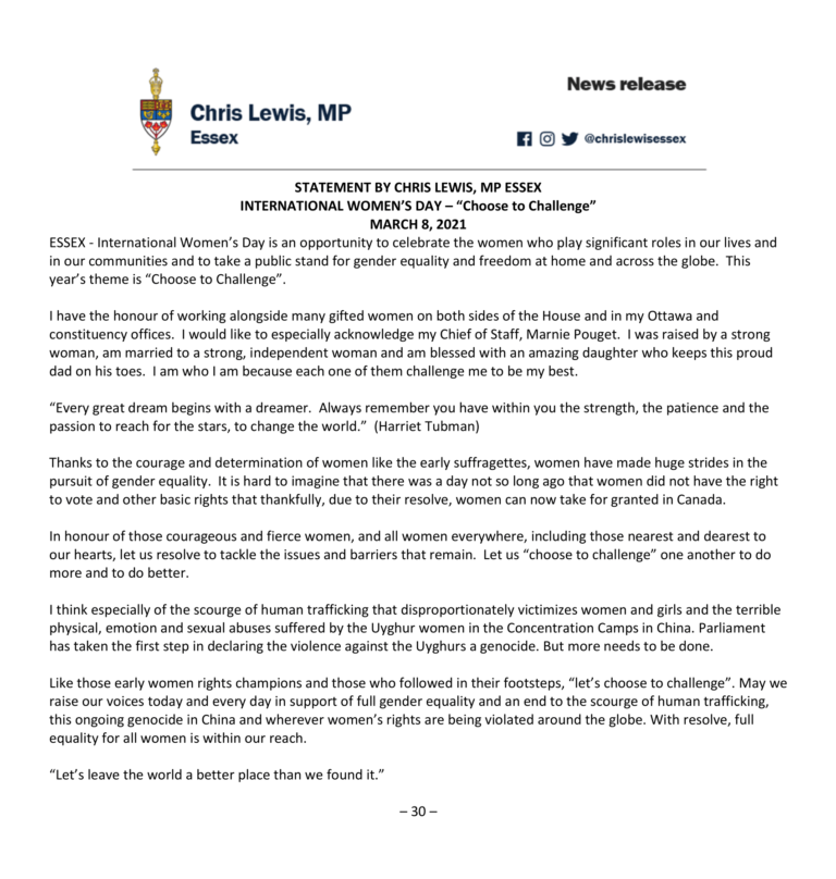 “Choose To Challenge” Chris’s Statement On International Women’s Day ...